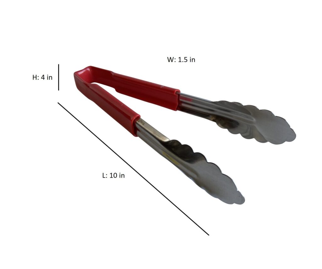 10″ Utility Tong, Stainless Steel, Red Handle – Rattleware