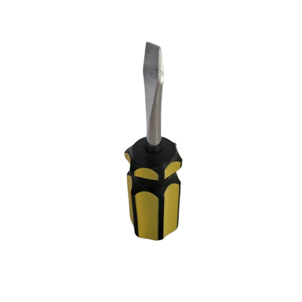 Screwdriver, Flathead, Stubby, Yellow Grip, 22902 – Rattleware