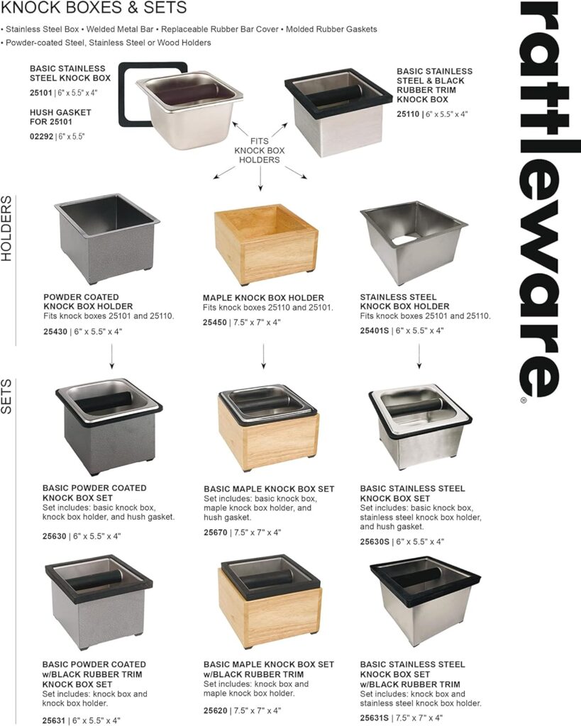 Knock Box, Stainless Steel, 6″x5.5″x4″, with Splash Guard, Hammer ...